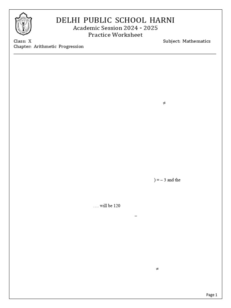 Class X Mathematics A.P. Practice Worksheet | PDF | Mathematics ...