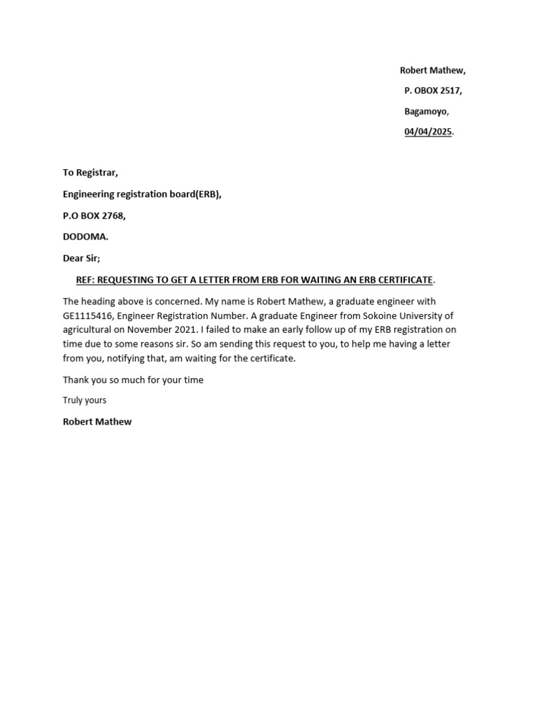 Robert Mathew Erb Letter | PDF