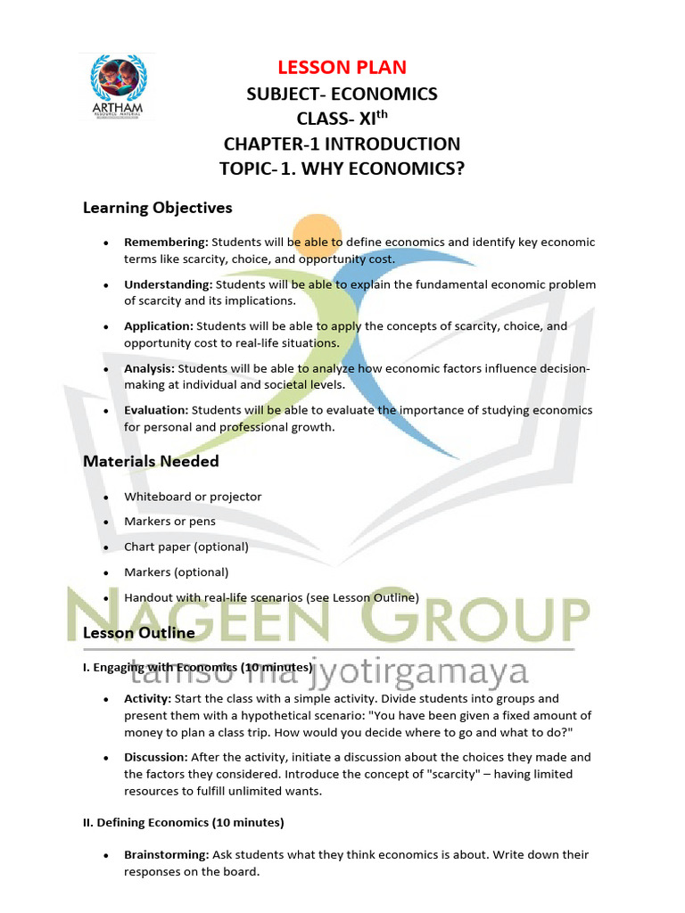 Class - 11 Economics Lesson Plan CH - 1 Introduction | PDF | Statistics ...