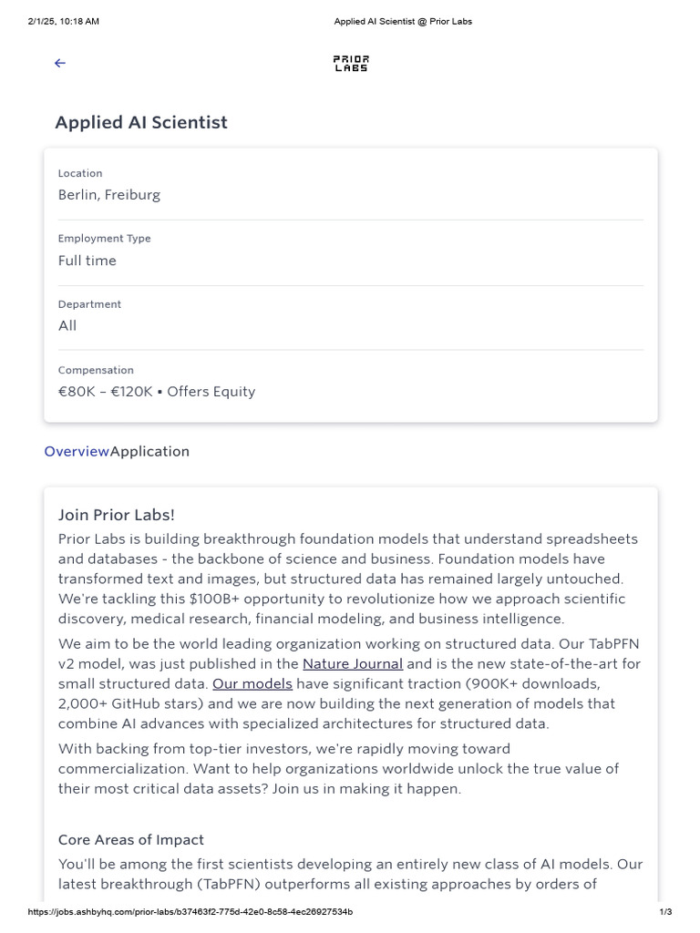 Applied AI Scientist at Prior Labs | PDF | Artificial Intelligence ...