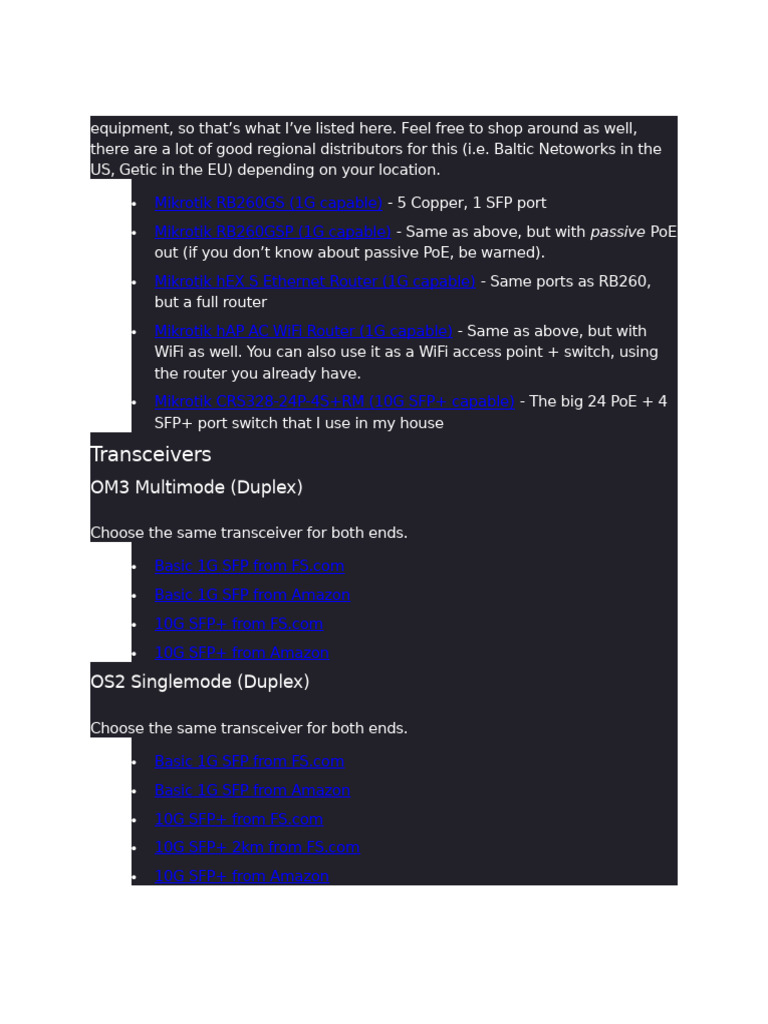 Fiber Optic LAN Equipment Guide | PDF | Network Switch | Telecommunications