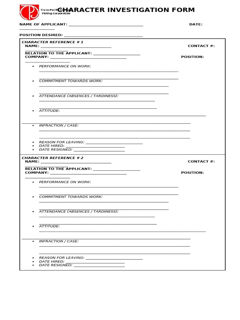 11 - Character Investigation Form | PDF