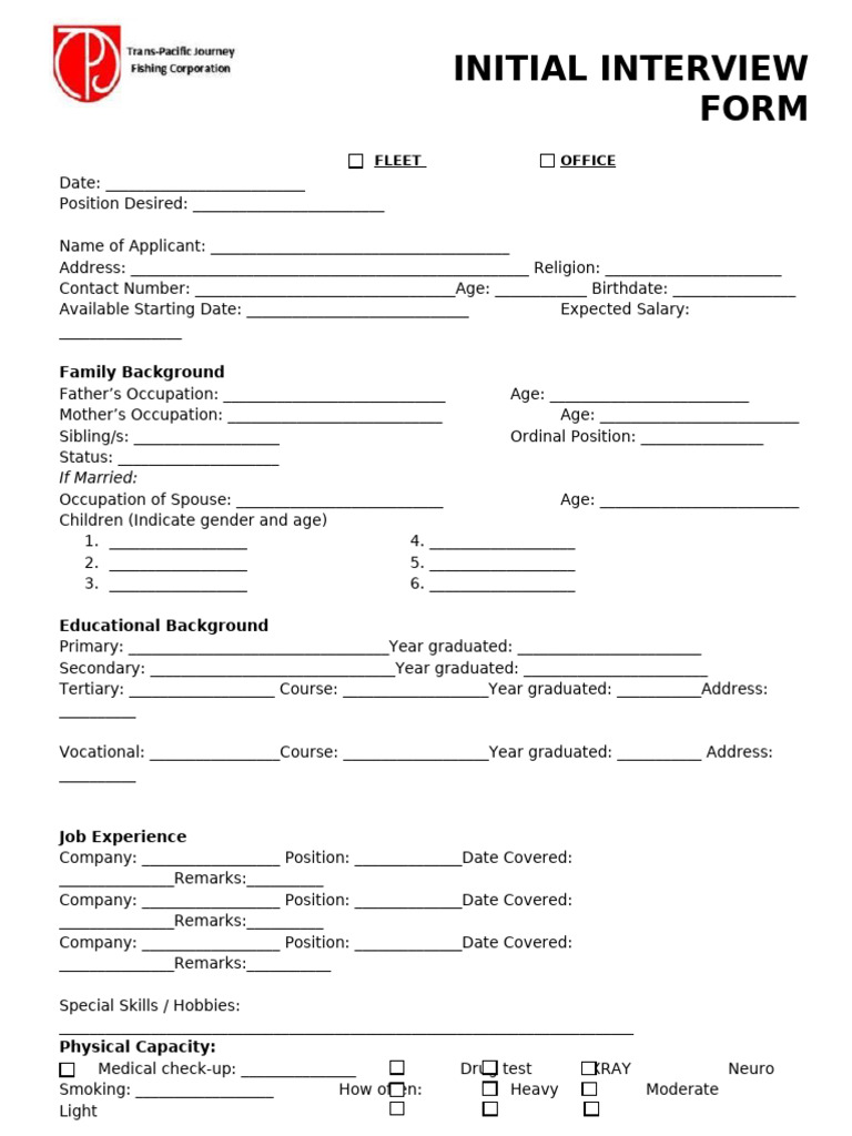 00 - Initial Interview Form | PDF | Social Psychology