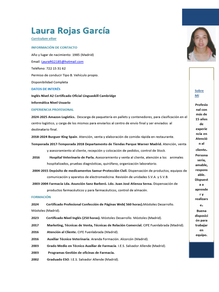 CURRICULUM VITAE Laura Rojas García2.5 | PDF | Farmacia | Cuidado de la ...