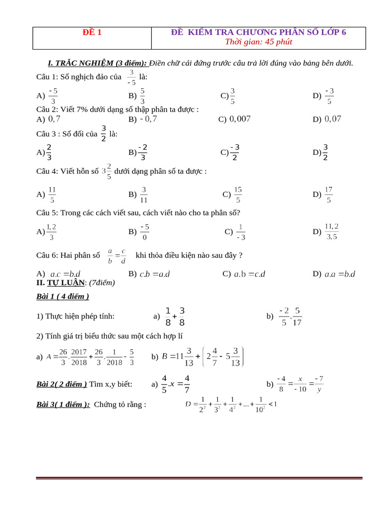 KT chuong phân số | PDF