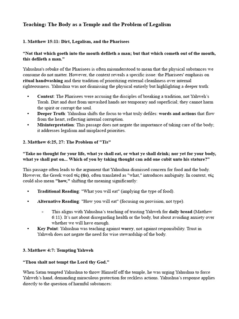 Body as Temple: Legalism vs. Care | PDF | Gospel Of Matthew | Pharisees