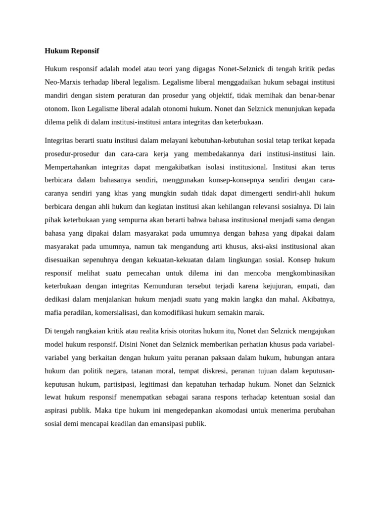 Hukum Responsif dan Progresif di Indonesia | PDF