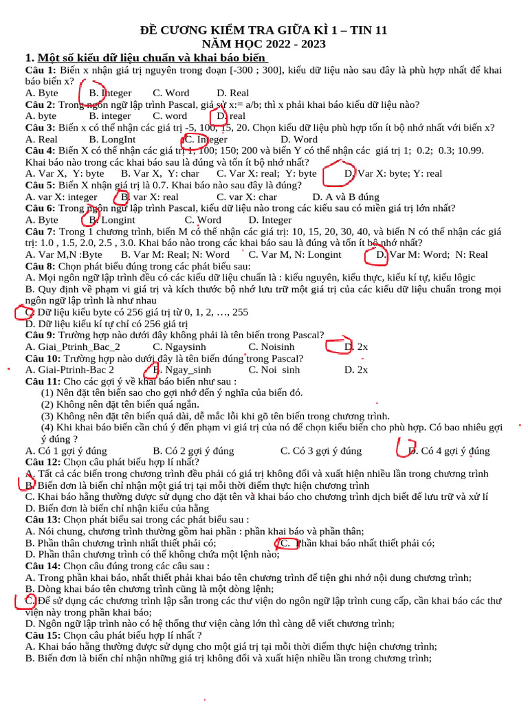 Bản Sao ĐỀ CƯƠNG KIỂM TRA GIỮA KÌ 1 TIN 11-GUI HS | PDF