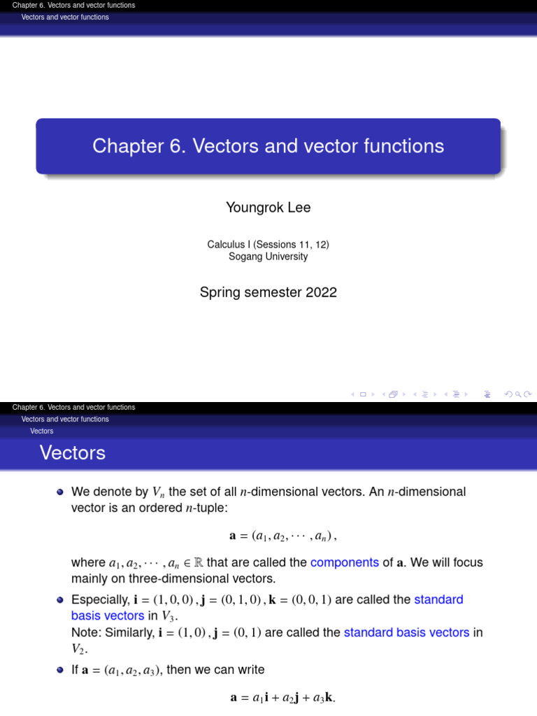 (Slide) 6장 - Vectors and vector functions | PDF | Euclidean Vector | Function (Mathematics)