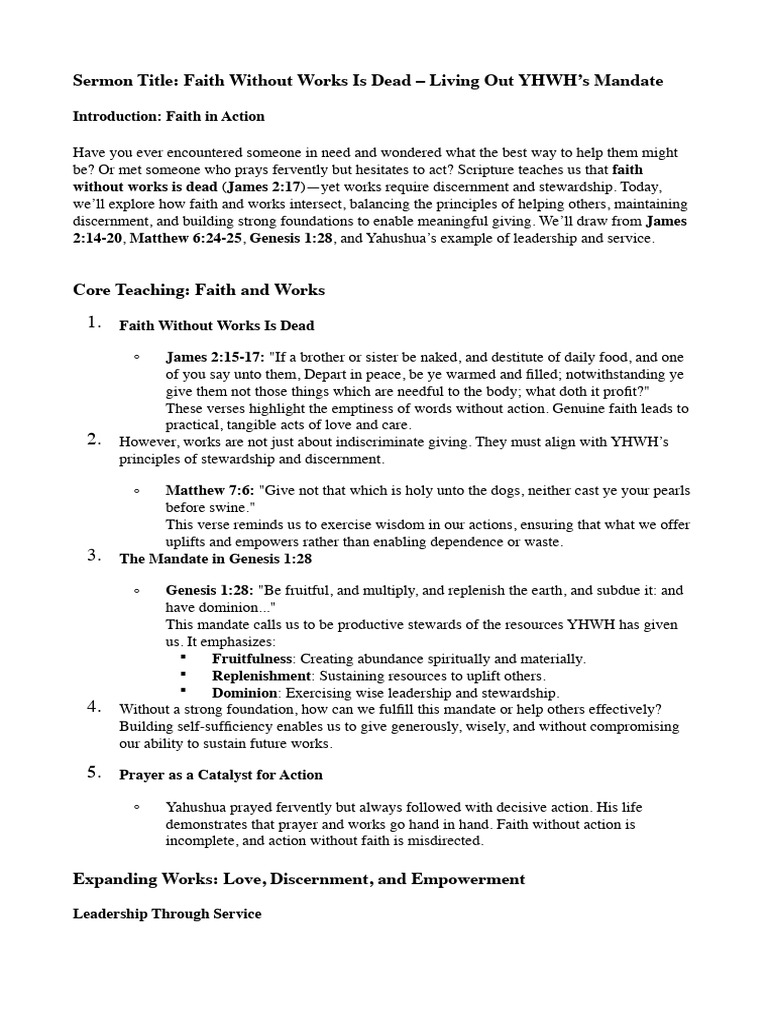 Faith and Works: YHWH's Mandate Explained | PDF | Religious Belief And ...