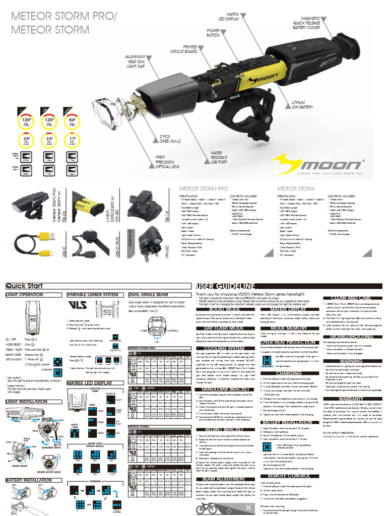 Moon Meteor Storm Pro - Manual EN | PDF | Headlamp | Battery Charger