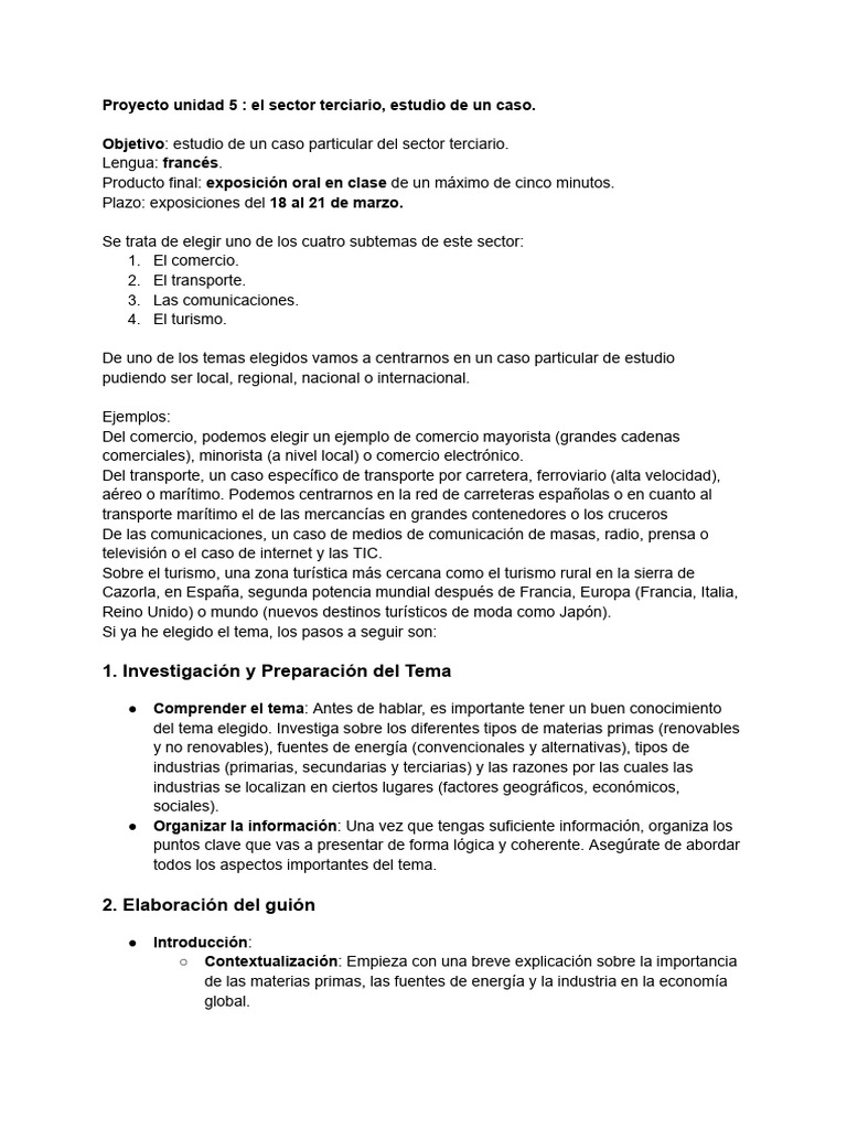 Proyecto Unidad 5 - El Sector Terciario, Estudio de Un Caso | PDF | Turismo | Francia