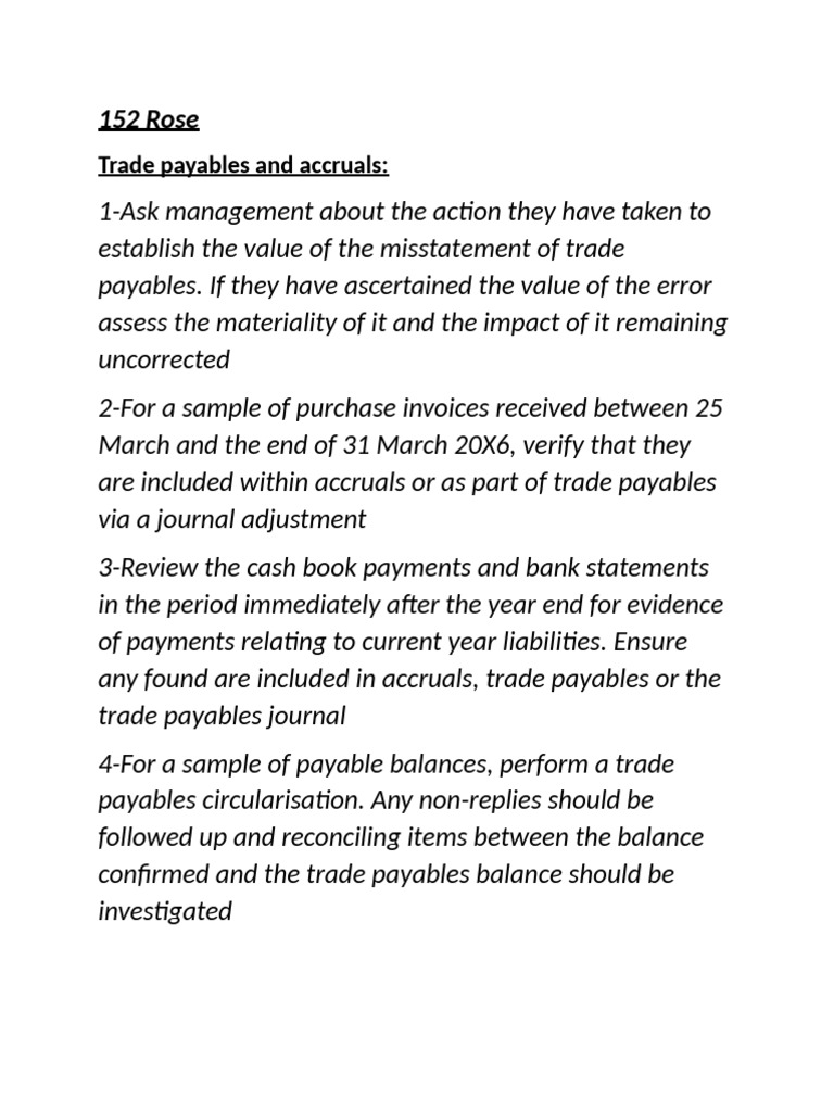 152 Rose and 153 Substantive Procedures | PDF | Accounts Payable | Audit