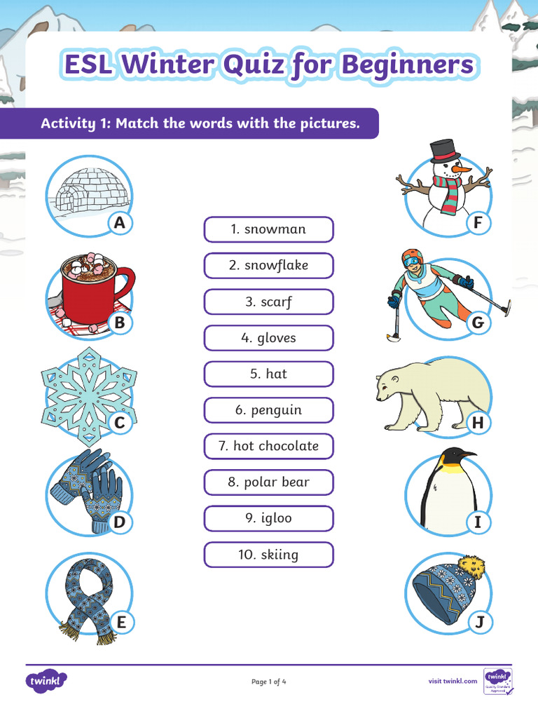T e 1667556216 Esl Winter Quiz For Beginners Ver 1 | PDF | English As A ...