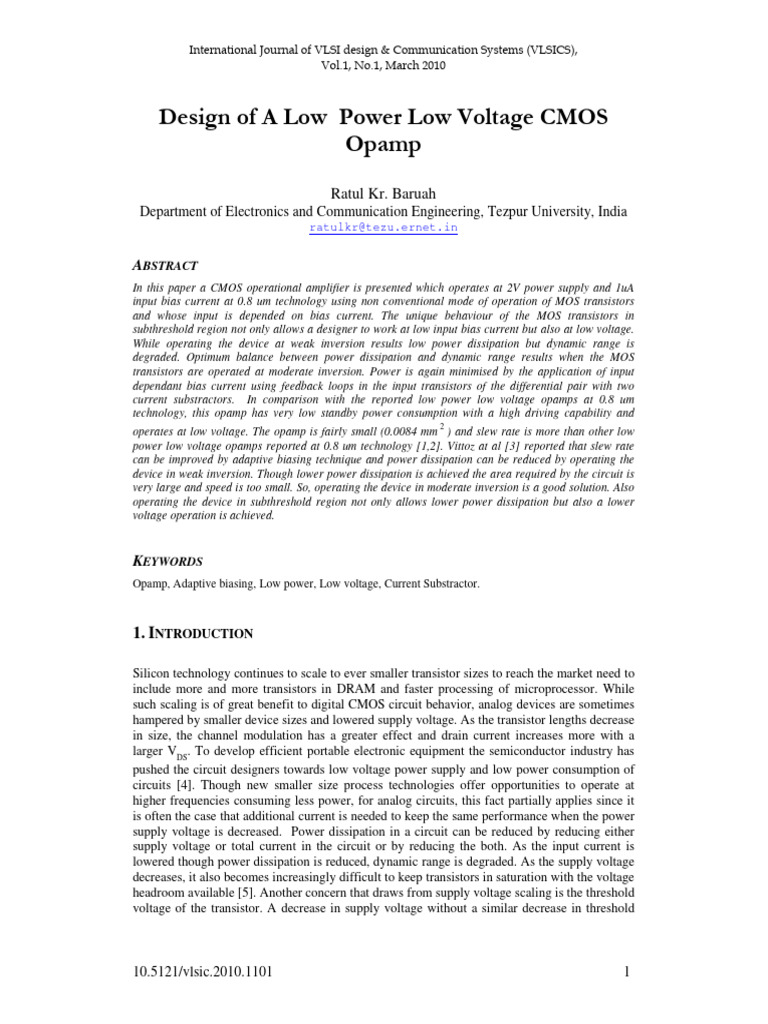 Design of A Low Power Low Voltage CMOS Opamp | PDF | Operational Amplifier | Mosfet