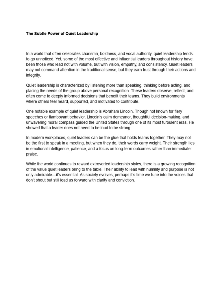 The Strength of Quiet Leadership | PDF