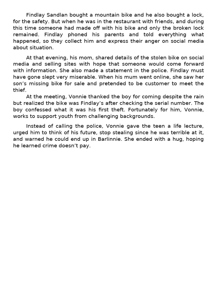 Findlay Sandlan bought a mountain bike and he also bought a lock | PDF