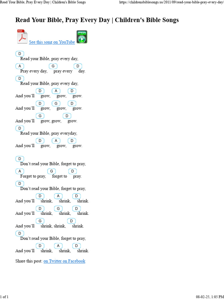 Read Your Bible, Pray Every Day Song | PDF