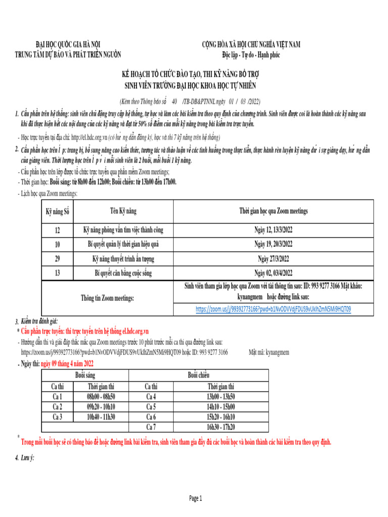 Ke Hoach Hoc Tren Lop Va Thi KNM 2022.04 | PDF