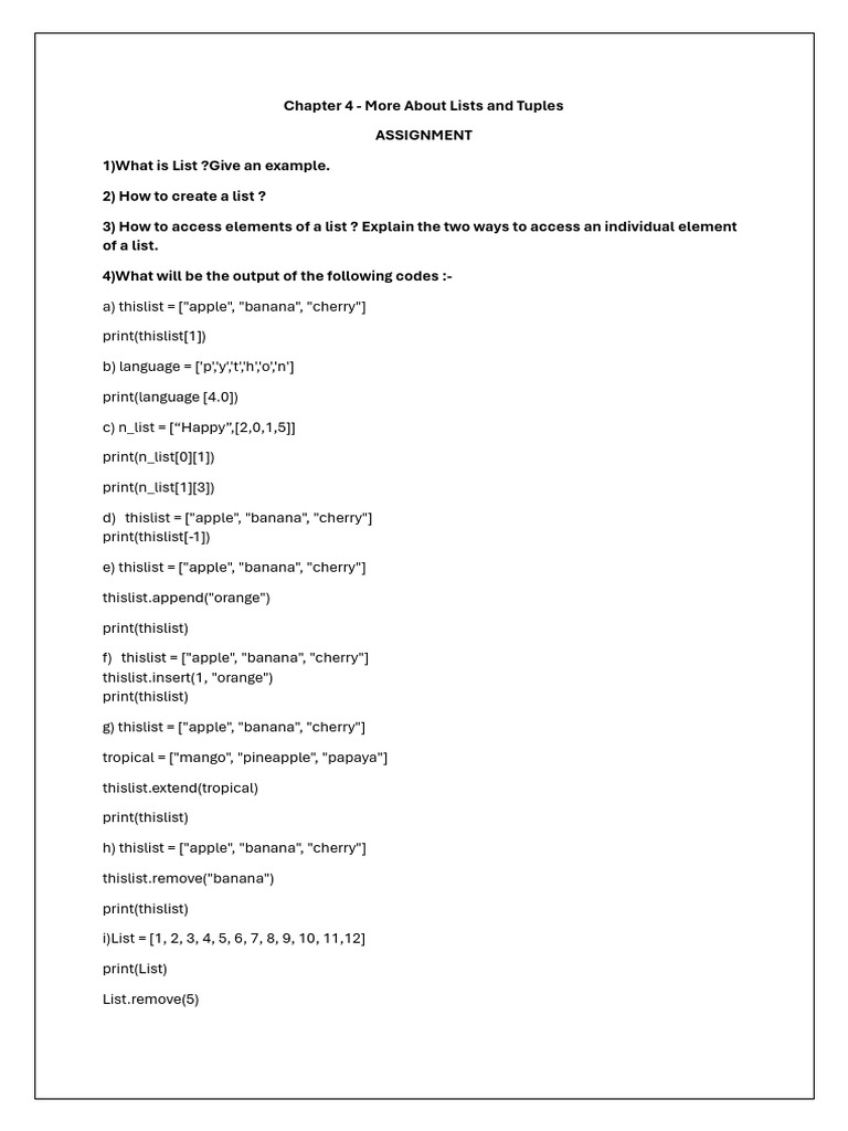 Chapter 4.LIST AND TUPLES | PDF
