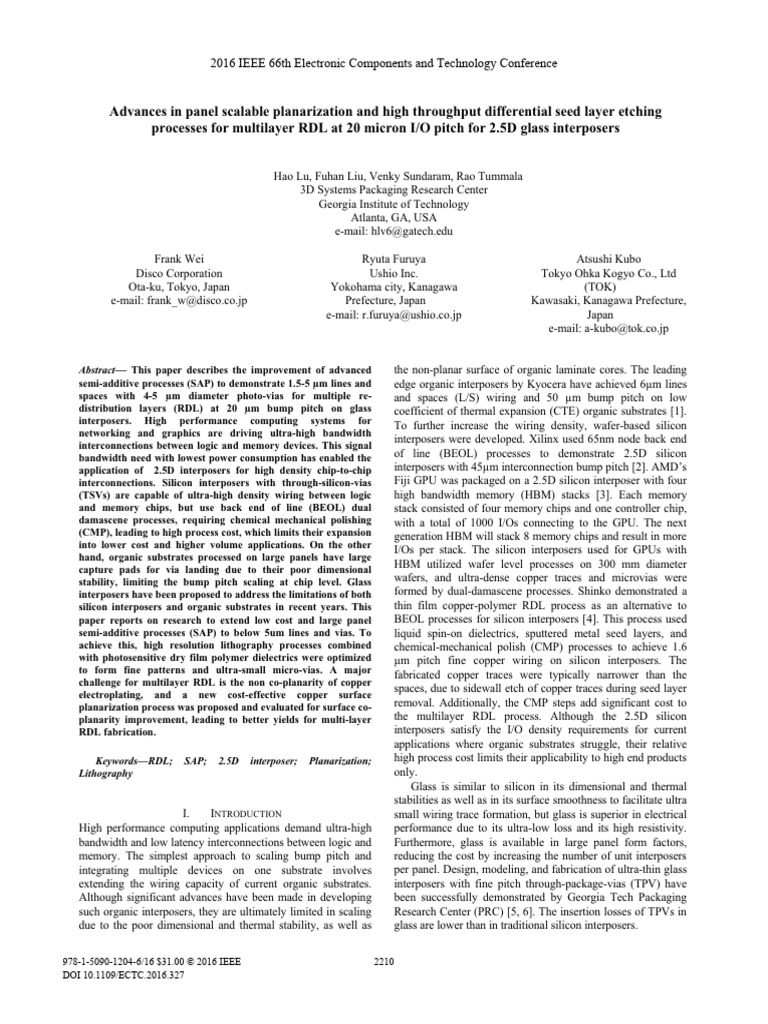 Advances in Panel Scalable Planarization and High Throughput ...