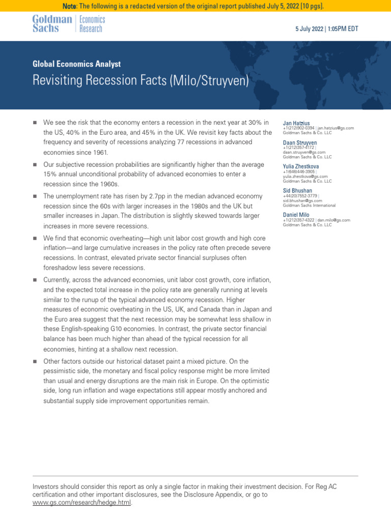 Global Economics Analyst Revisiting Recession Facts (MiloStruyven ...