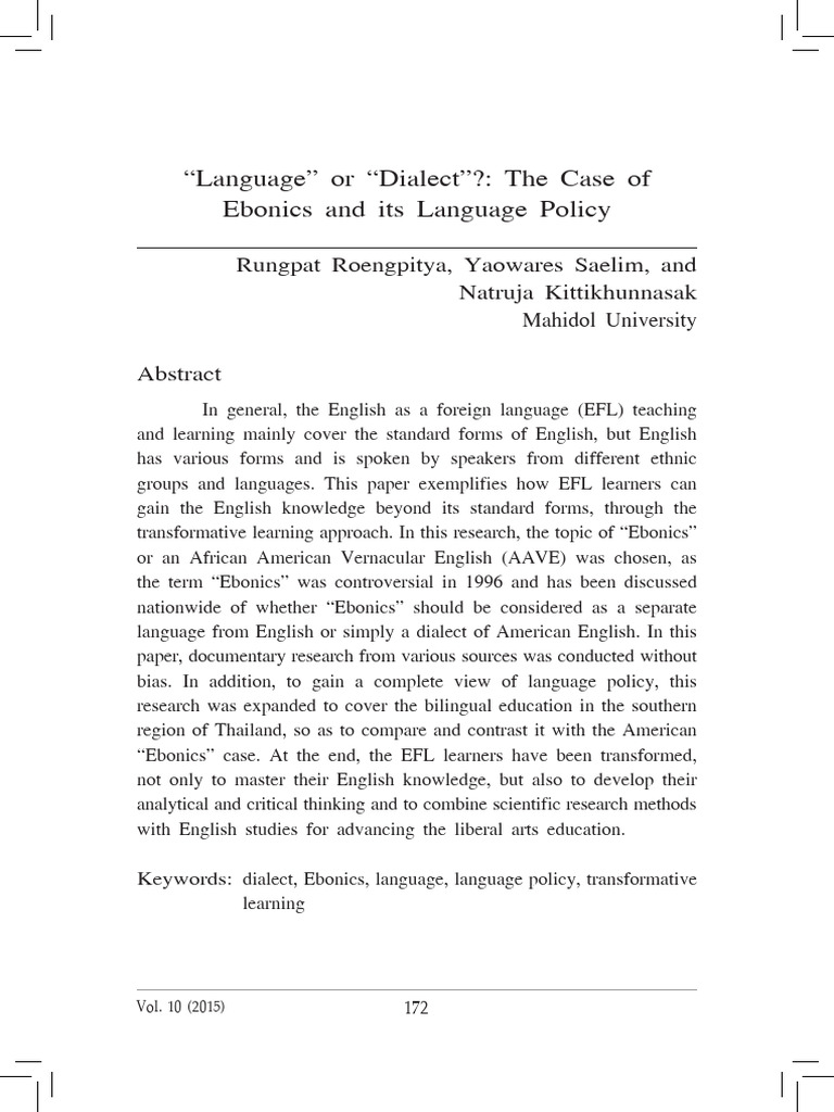 "Language" or "Dialect"?: The Case of Ebonics and Its Language Policy ...