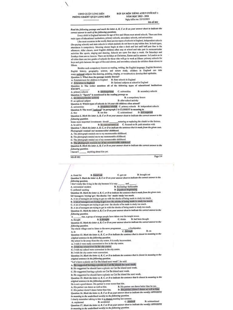 Ktra HKI 9 THCS Ái Mộ | PDF