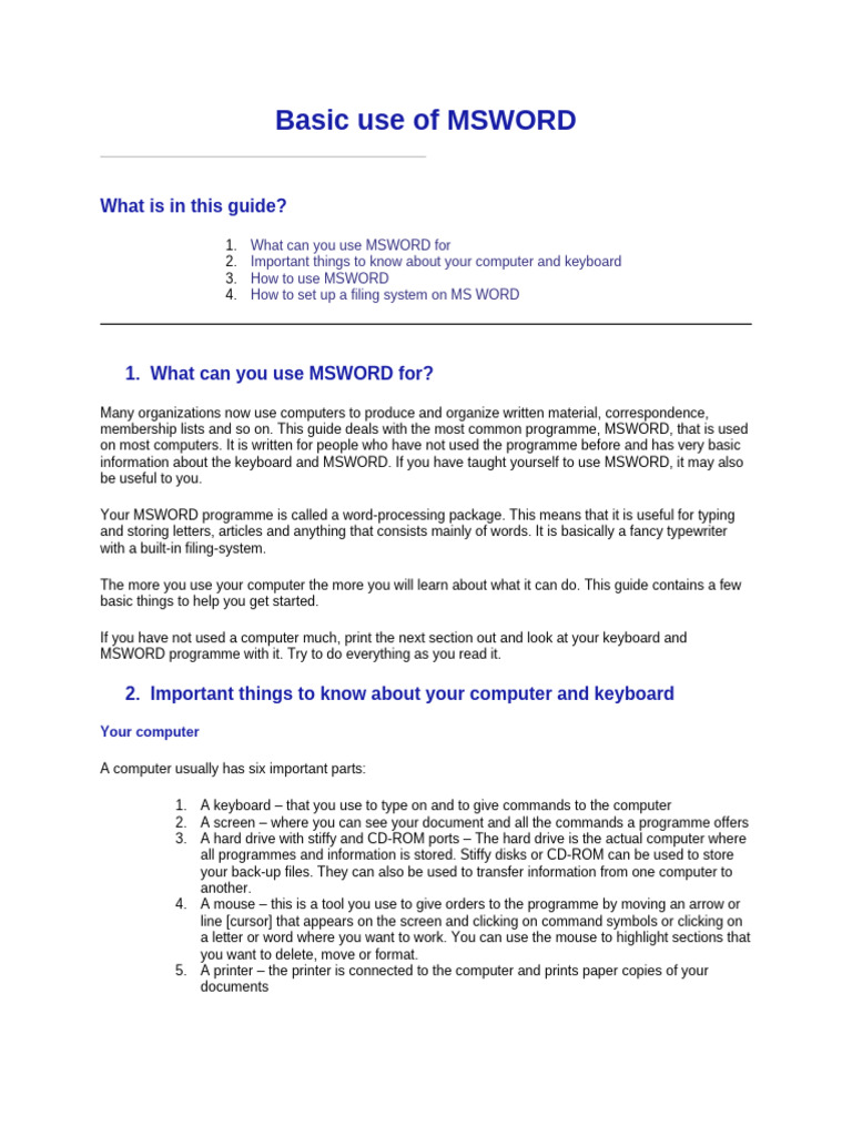 Basic Use of MSWORD | PDF | Computer Keyboard | Microsoft Word