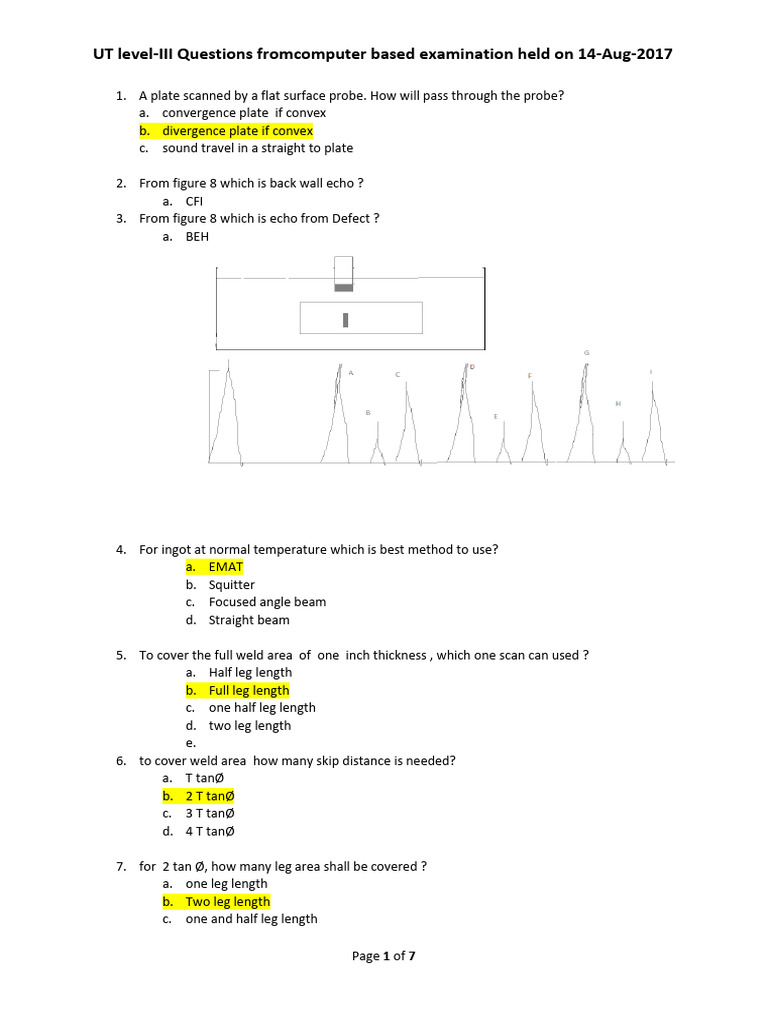 UT Level III Questons From Computer Based Examination Held On 14 | PDF ...
