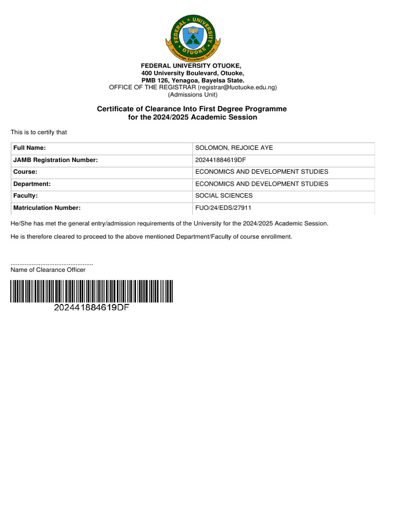 Clearance Certificate | PDF