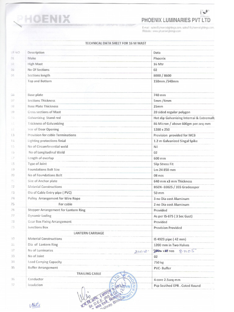 Spec Drawing 16 MTR High Mast | PDF