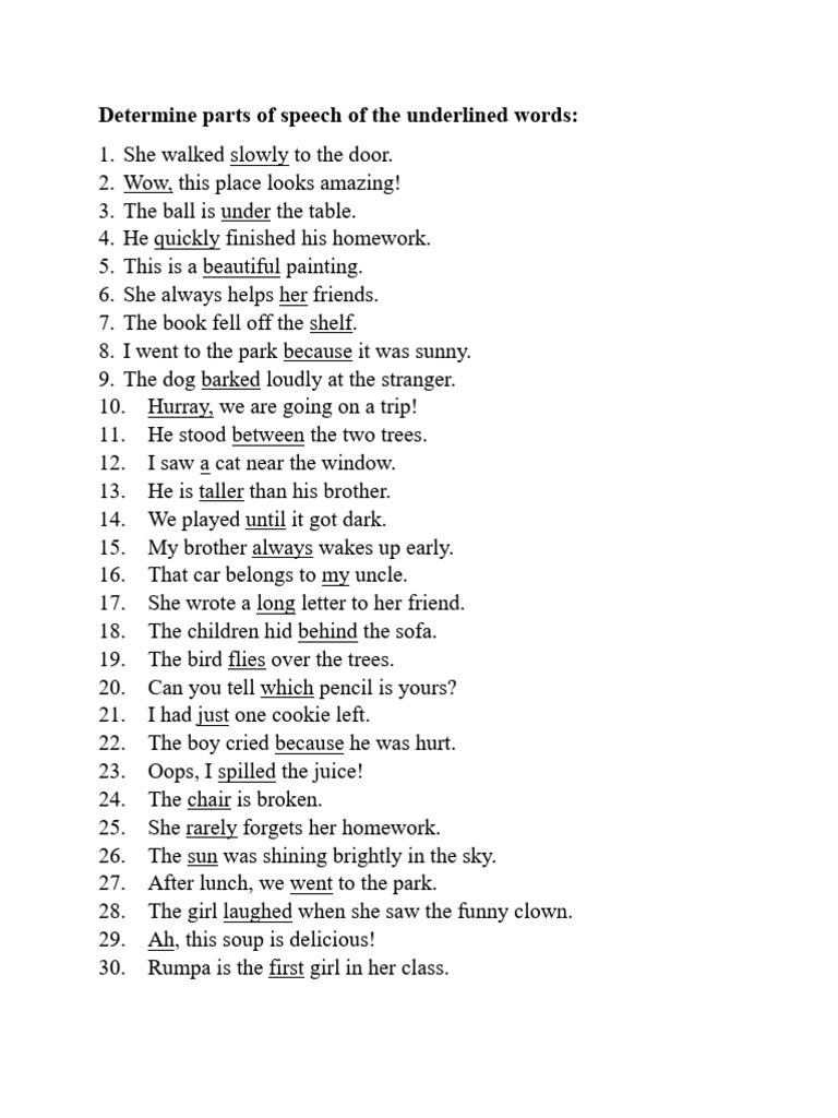Determine Parts of Speech of The Underlined Words | PDF