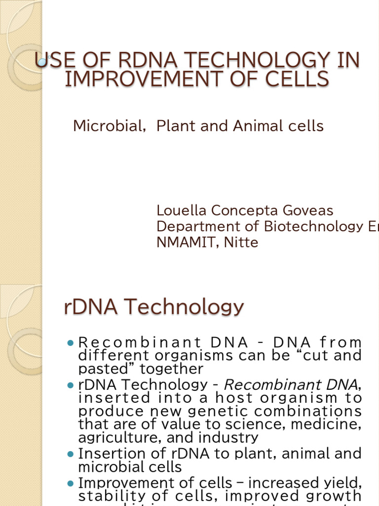 3.rDNA TECHNOLOGY IN IMPROVEMENT OF CELLS | PDF | Recombinant Dna ...