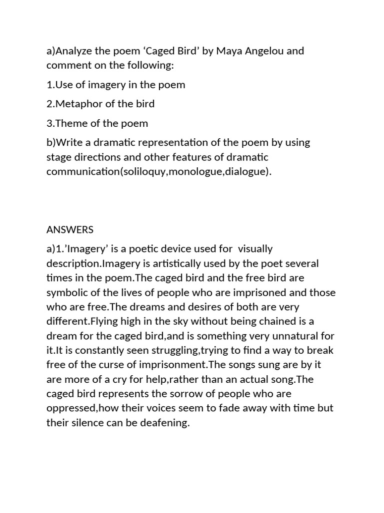 Analyzing Maya Angelou's "Caged Bird" | PDF | Poetry