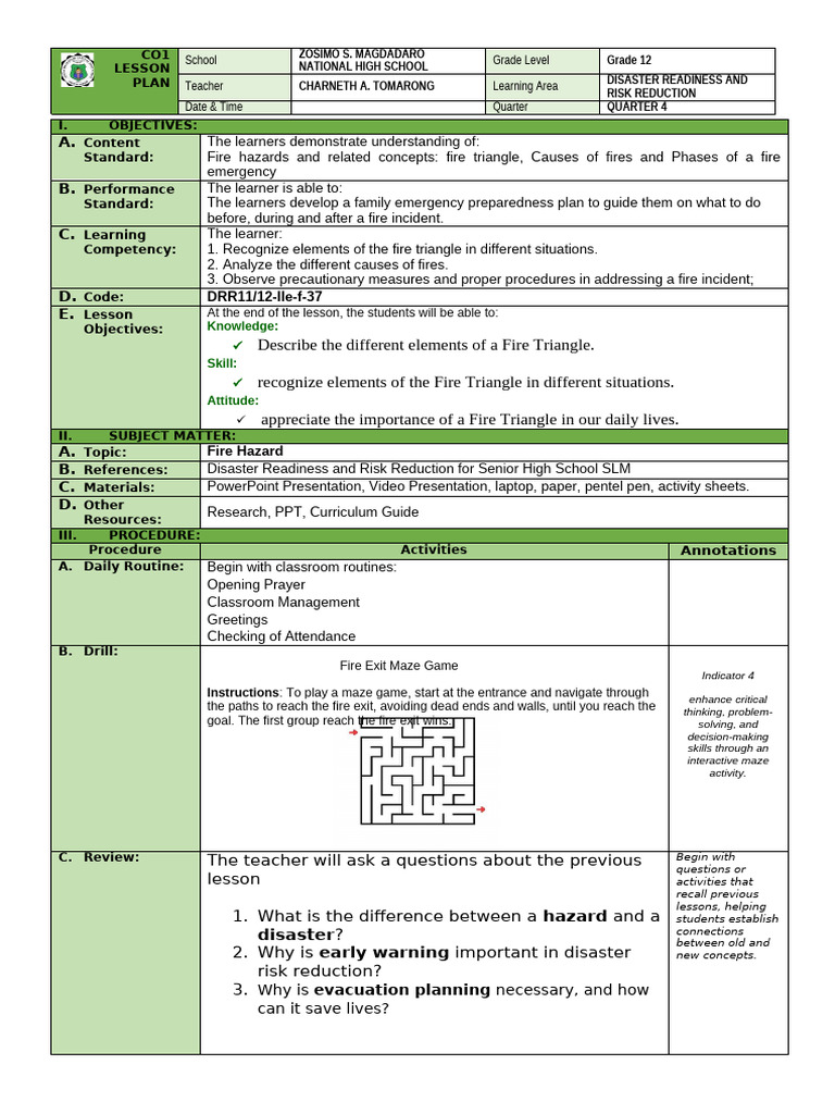 Cot for 4rth Quarter With Indicators | PDF | Fires | Combustion