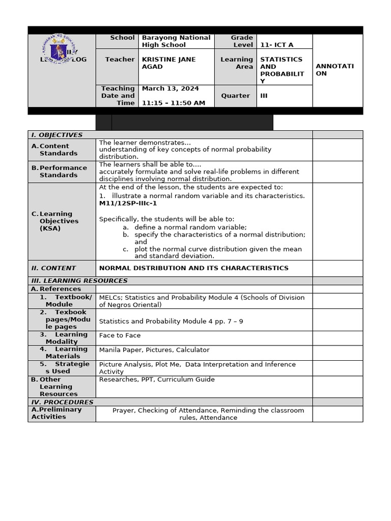 COT Statistics and Probability | PDF | Normal Distribution | Statistics