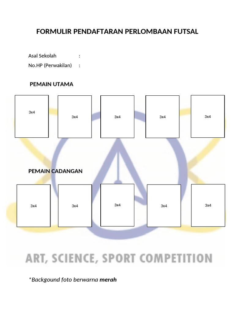Formulir Pendaftaran Perlombaan Futsal_ASSC 3 | PDF