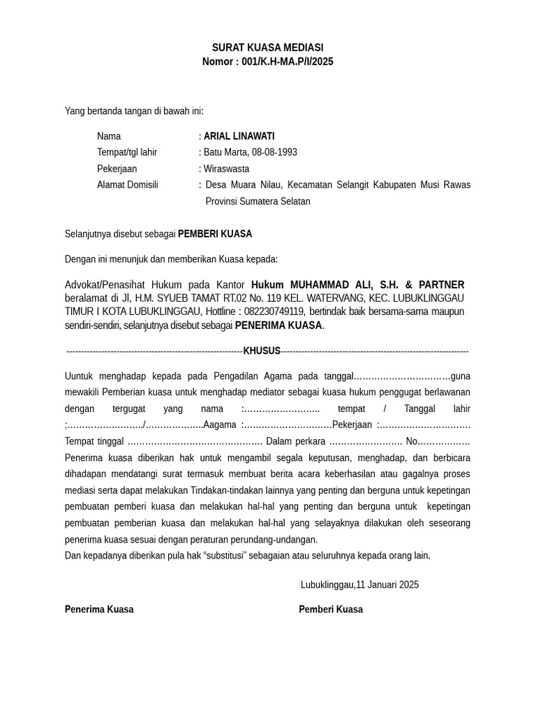 Surat Kuasa Mediasi | PDF