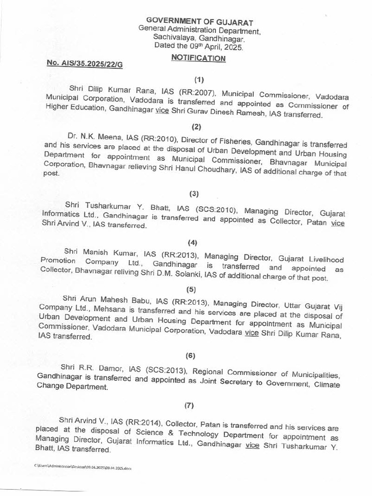 IAS Transfer Notification Date-09.04.2025 | PDF