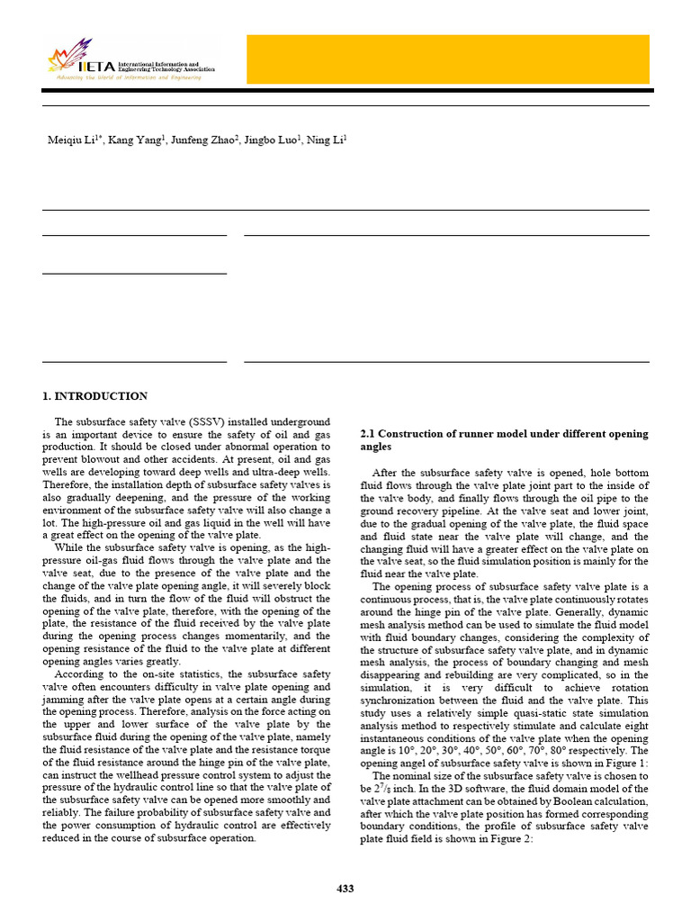 Qy - One-Way Fluid-Solid Coupling Analysis of Subsurfacesafety Valve Plate (Articl | PDF | Valve ...