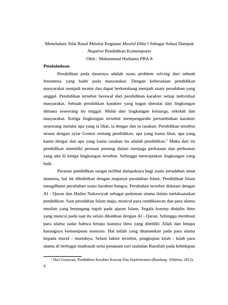 Meneladani Sifat Rasul Melalui Pendidikan Maulid Diba'i - Muhammad Hadianto | PDF