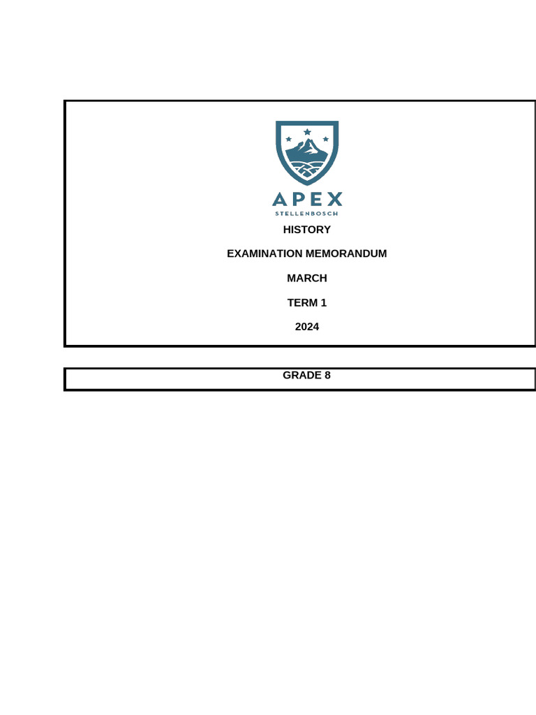 Grade 8 History Exam Memo Term 1 2024 | PDF | Unemployment | Industrial ...