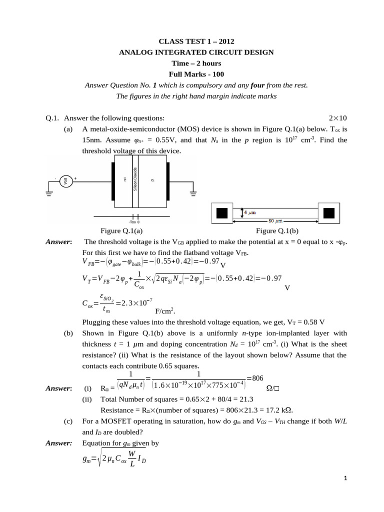 2012 Analog Integrated Circuit Test | PDF | Mosfet | Field Effect ...