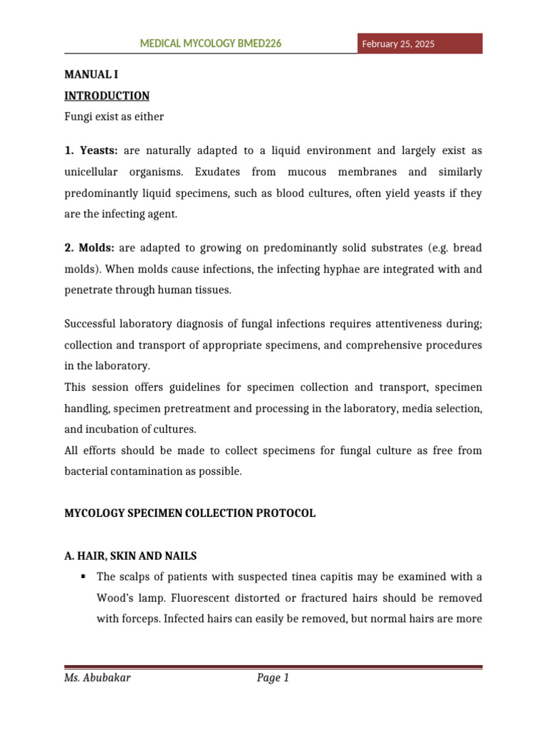 Bmed 226 -Medical Mycology Manual i Feb 2025 | PDF | Fungus | Infection
