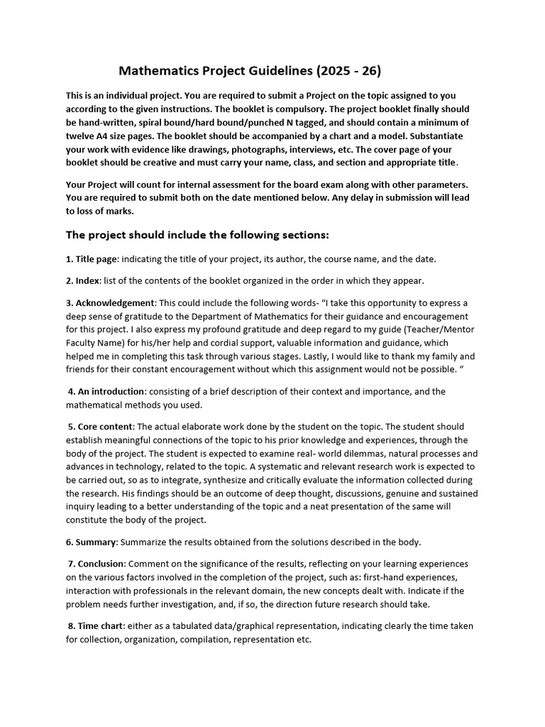 Mathematics Project Guidelines 2025-2026 | PDF | Experience | Thought