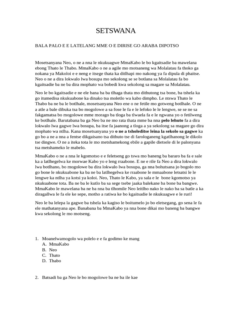 Setswana Term 3 | PDF