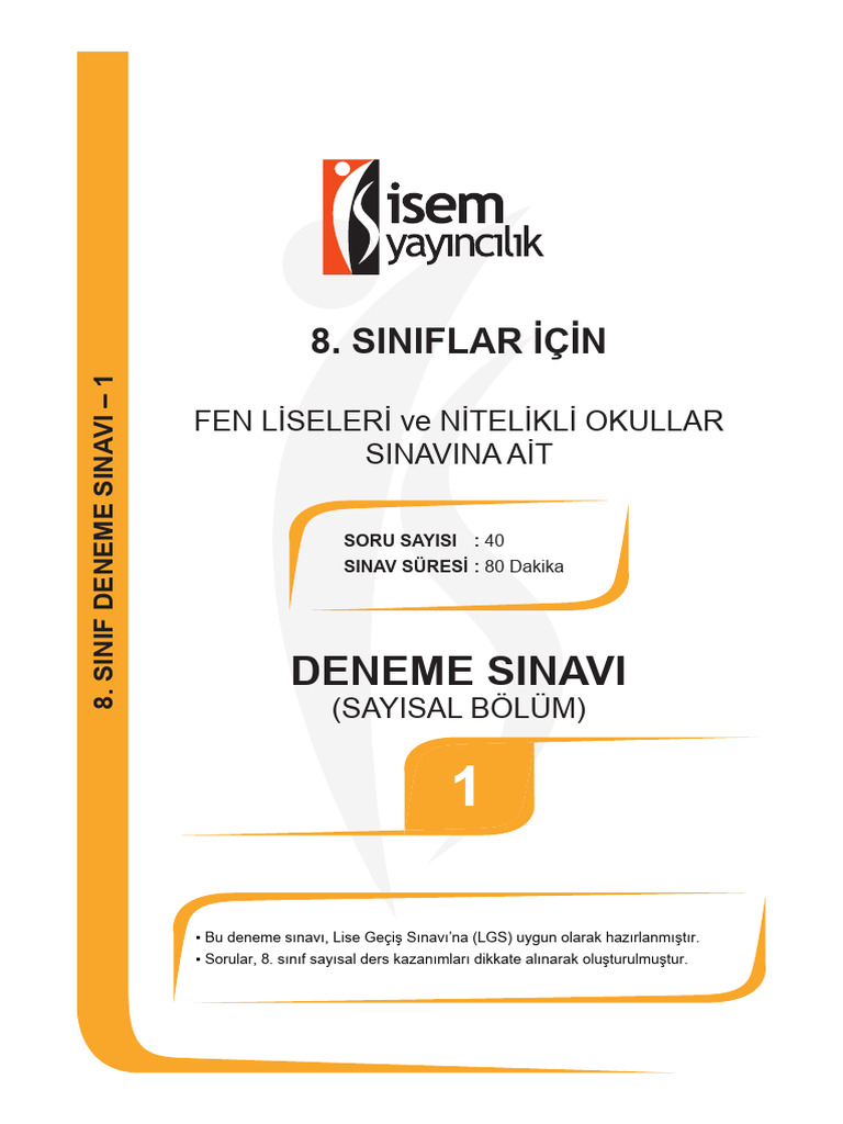Sınıf SAYISAL Deneme Sınavı - 1 - Ornek | PDF