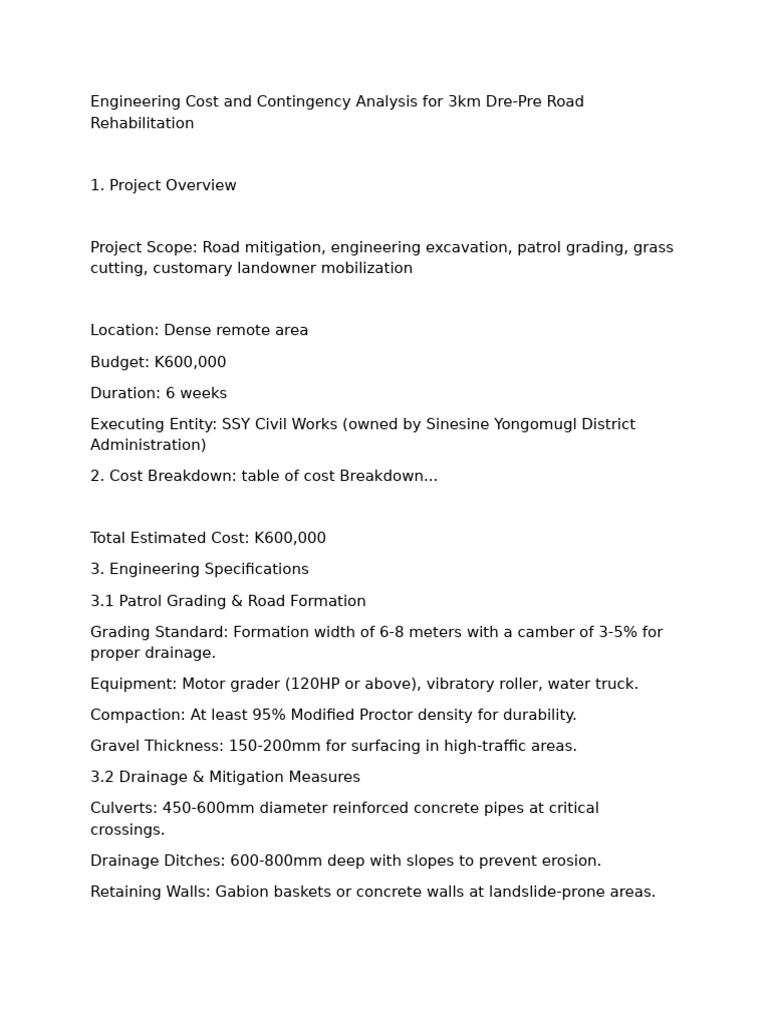 Submission Engineering Cost | PDF | Road | Drainage