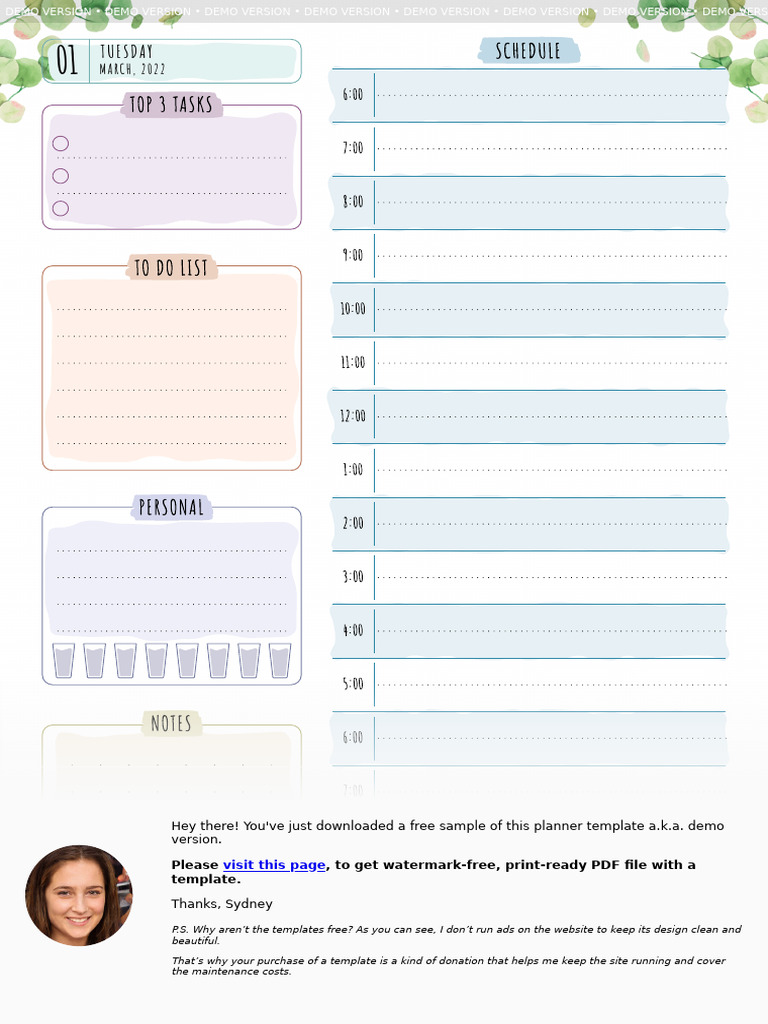 Dated Daily Planner Floral Style-A4 | PDF